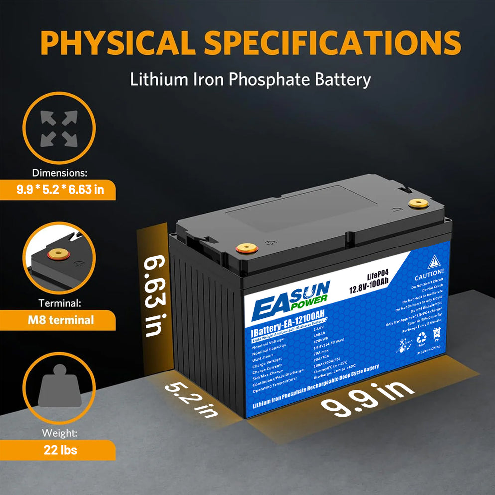 EASUN Lifepo4 Lithium Iron Phosphate Solar Energy Battery 100Ah 12.8V ...